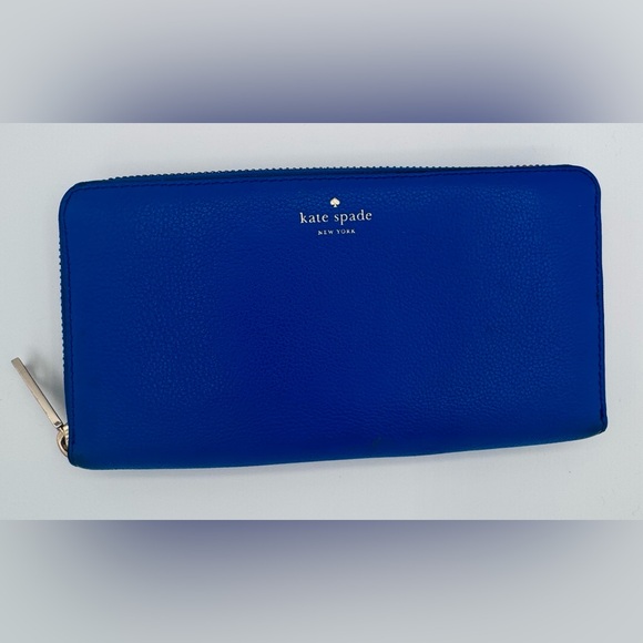 kate spade | Bags | Kate Spade Blue Leather Long Wallet Euc | Poshmark